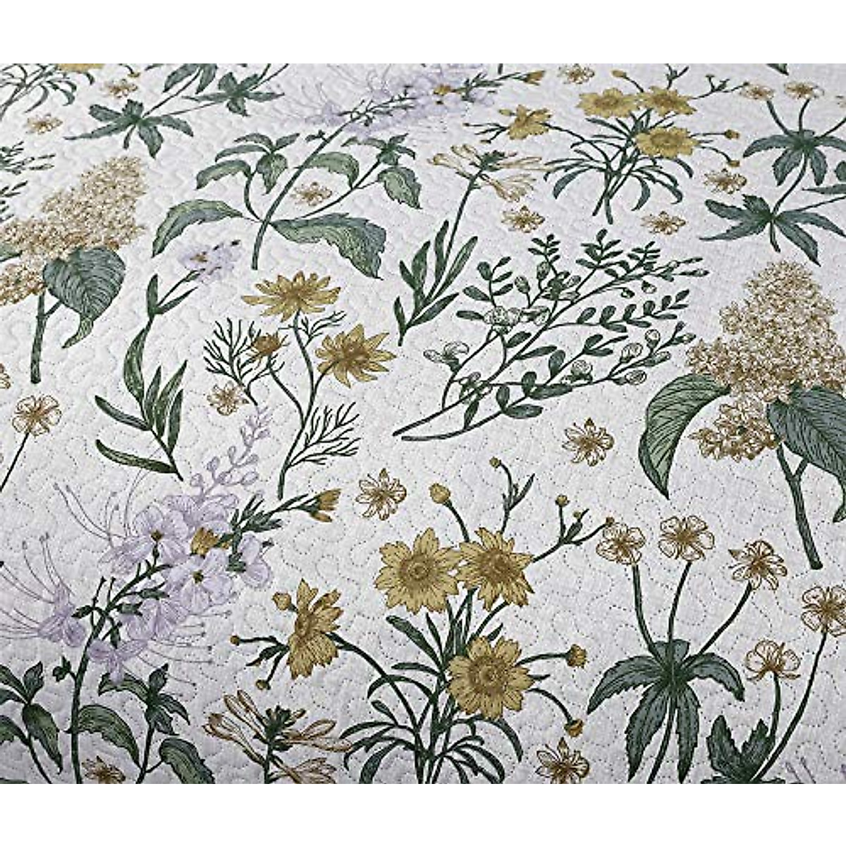 Floral Quilt Set King Size Bedspread Coverlet Green Yellow Flower Bedspread Set King Lightweight Quilt Bedding Spring Summer Floral Coverlet Soft Home Quilts Collection Bedding with 2 Pillowcases