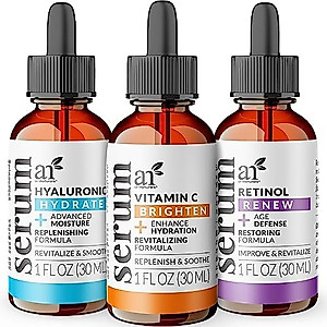 artnaturals Anti-Aging-Set with Vitamin-C Retinol and Hyaluronic-Acid - (3 x 1 Fl Oz / 30ml) Serum for Anti Wrinkle and Dark Circle Remover – All Natural and Moisturizing