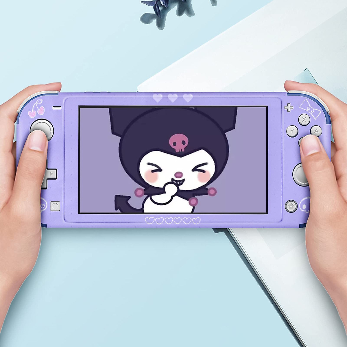 DLseego Switch Lite Skin Sticker Little Devil Rabbit Full Wrap Protective Decal Cute Cartoon Anime Vinyl Console Joy Con Cover - Purple