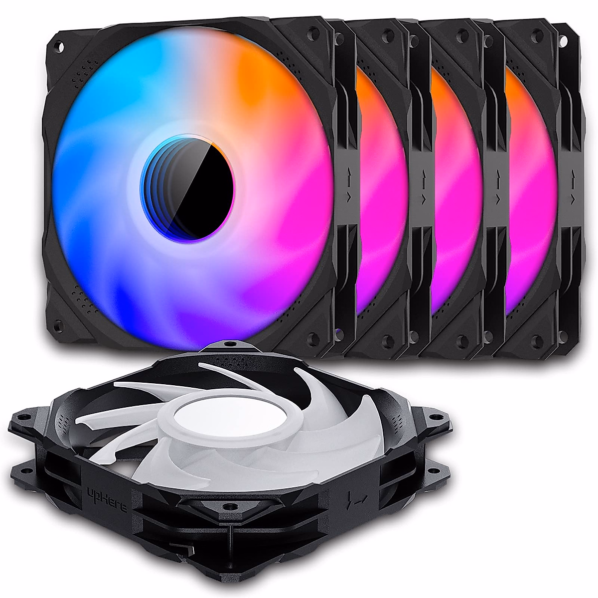 novonest RGB Case Fan,120mm Intelligent Control Silent Mirror Chassis Fan,Comes with Fan Hub,Remote Control,Adjustable Light Brightness and Light Effect Mode, UA0106(5-Pack)