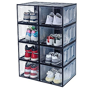 FORTUNE Shoebox storage containers with Ventilation Holes fits for Men Women Sneakers US Size Up to 14, Max Compression Force up to 100 LBS, Set of 2 Pack (Black) (YY2PKBlack)