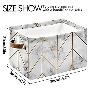 AUUXVA Geometric Line Marble Print Storage Bin Canvas Toys Storage Basket Bin Large Storage Cube Box Collapsible with Handles for Home Office Bedroom Closet Shelves,2 pcs