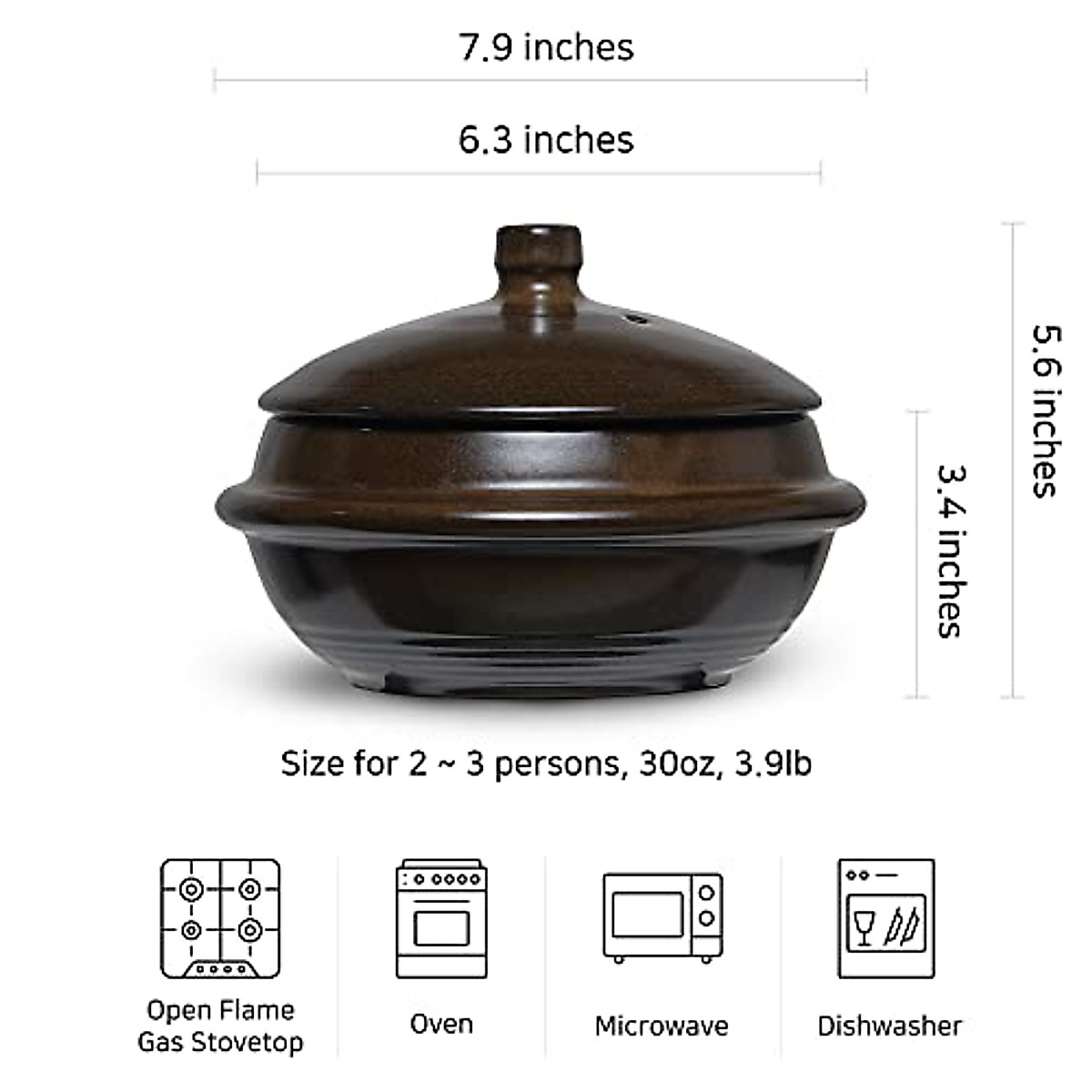 Ttukbaegi Pot With Lid 뚝배기 Korean Pot Ramen Pot Stone Clay Pots For Cooking Korean Pot Ceramic Cooking Pot Korean Stone Pot Korean Bowl Onggi Kimchi Pot (Large 30oz) Ttukbaegi Pot With Lid 뚝배기 Claypot