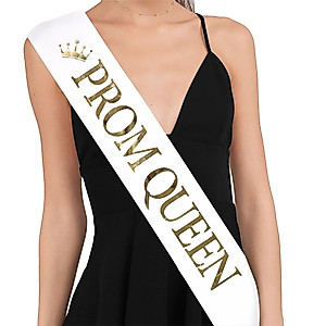 TTCOROCK "Prom King" and "Prom Queen" Sashes - Graduation Party School Party Accessories, White with Gold Print