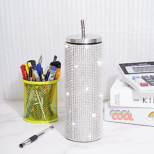 20 oz Glitter Diamond Water Bottle Rhinestone Bling Cup Stainless Steel Tumbler Insulated Cup with Lid Straw Random Color Cup Brush Straw Brush for Women