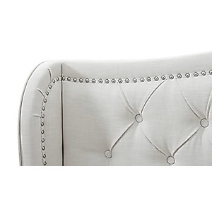 Jennifer Taylor Home Marcella Upholstered Shelter Headboard Bed Set, King, Antique White Polyester