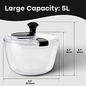 Neatness Large Salad Spinner with Drain, Bowl, and Colander - Quick and Easy Multi-Use Lettuce Spinner, Vegetable Dryer, Fruit Washer, Pasta and Fries Spinner - 5.28 Qt