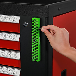 Mayouko 1/4" Magnetic Hex Bit Holder Rack Organizer, 43 Holes, 1/4-Inch Drill Bit Holder, Green, 2 Racks, Magnetic Bit Holder with Magnet Base for Screwdriver Bits