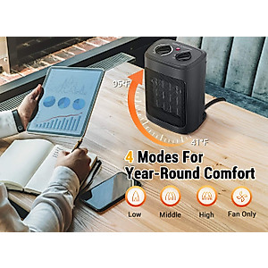 Space Heater, 1500W Electric Heaters Indoor Portable with Thermostat , PTC Fast Heating Ceramic Room Small Heater with Heating and Fan Modes for Bedroom, Office and Indoor Use