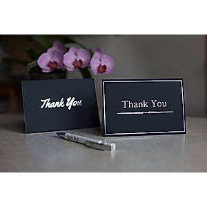 120 Elegant Thank You Cards in Black with Matching Black Envelopes and Sealing Stickers - Thick Quality Cardstock 6 Designs Bulk Notes Embossed with Silver Foil Letters, 4x6 Inches Folded