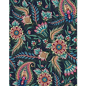 JiffDiff Floral Wallpaper Peel and Stick Vintage Wallpaper Paisley 17.3"x118" Navy Dark Blue/Pink Wallpaper Self Adhesive Contact Paper for Home Bedroom Cabinets Renter Friendly Wallpaper