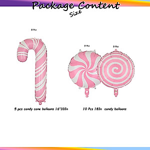 15 Pcs Sweet Candy Balloon Pink Candy Cane Balloons Lollipop Balloon Xmas Christmas Candies Theme Candyland Birthday Party Decor Supplies Set