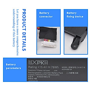 HXPK C41N1716 Laptop Battery for ASUS ROG Strix GL703GS GL703GM S7BS S7BS8750 GL703GM-DS74 GL703GM-WS74 GL703GS GL703GS-DS74 GL703GS-EE071T Series Notebook 15.4V 76Wh