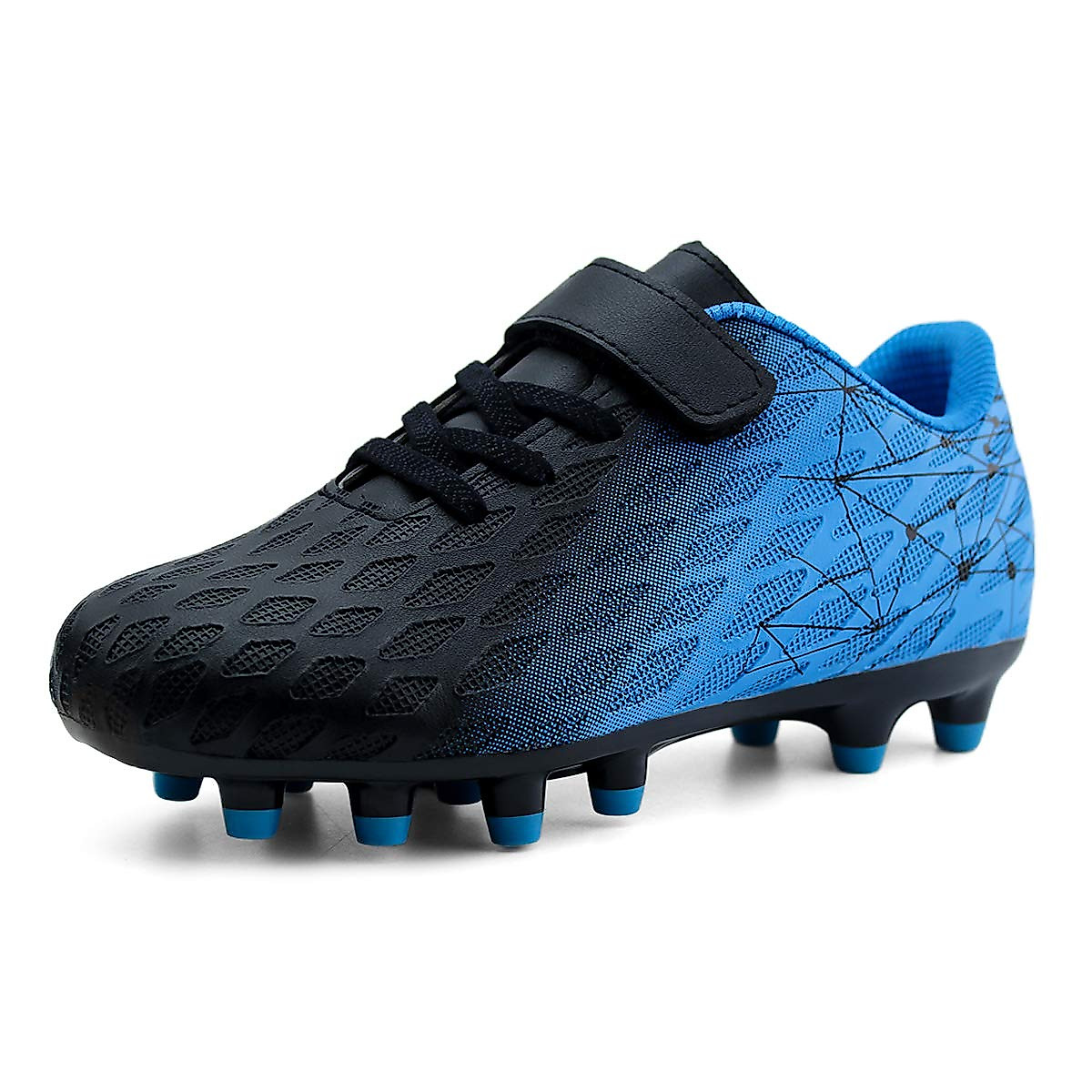 brooman Kids Firm Ground Soccer Cleats Boys Girls Athletic Outdoor Football Shoes(9,Black Blue)