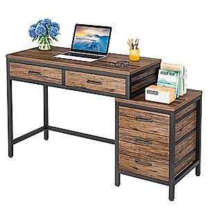 LITTLE TREE Home Office Computer Desk with Drawers, Rustic Brown
