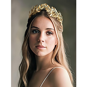 SWEETV Goddess Crown Bridal Headband Leaf Tiara Wedding Headpiece Gold Costume Accessories Greek Bridesmaid Prom Festival Hair Accessories Queen Crown Wedding Hair Piece for Women and Girls