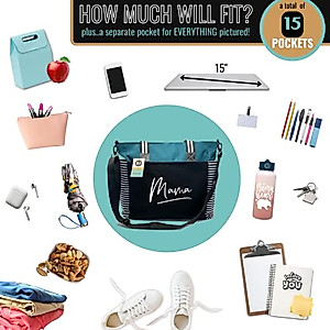 Brooke & Jess Designs Mommy Bag for Hospital - Mama Bear Mom Tote Bag - Mom Bags for Women, Maternity Gift Bags for Mamas (Mama LouLou Teal)