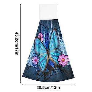 Flower Blue Butterfly Kitchen Hand Towel Bathroom Hand Tie Towel Fast Drying Dish Towels for Bath Tabletop Gym Home Decor Set of 2