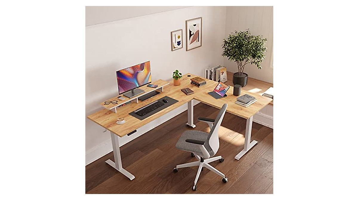 FEZIBO 75 Inch L Shaped Standing Desk - Rustic Elegance