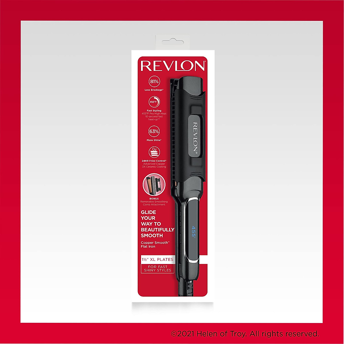 Revlon Copper Smooth Hair Flat Iron | Frizz Control for Fast and Shiny Styles, (XL 1-1/2 in)