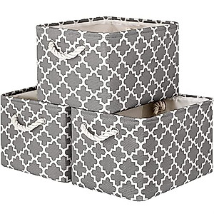 WISELIFE Storage Basket [3-Pack] Large Collapsible Storage Bins Boxes Cubes for Clothes Toys Books, Perfect Storage Organizer w/Handles (Grey,15" x 11" x 9.5")