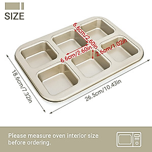 Beasea Brownie Pan, 1 Pack 6 Cavity Gold Nonstick Square Mini Brownie Muffin Cake Pan Cheesecake Cupcake Bakeware Carbon Steel Brownie Baking Tray 2x3 Individual Cutter Bakeware for Oven Baking