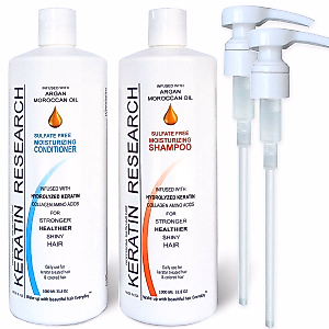 Sulfate Free Shampoo & Conditioner 2 x 1 LITER Bottles Set infused with Moroccan Argan Oil, By Keratin Research post treatment shampoo