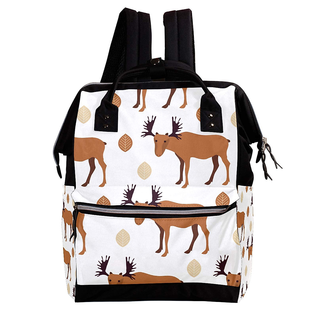 Mooses and Leaves Pattern Diaper Bag Mummy Backpack Large Capacity Baby Bag Multi-Function Travel Backpack Nappy Bags Nursing Bag for Baby Care