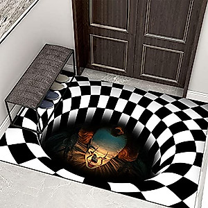 Christmas Clown Door Mat, 19.6X31.5 inch 3D Vortex Carpet, Thanksgiving 3D Clown Decorations Halloween Doormat Scary Welcome Door Mats Outside Area Rug Bath Mat Hearth Floor Stair Carpet