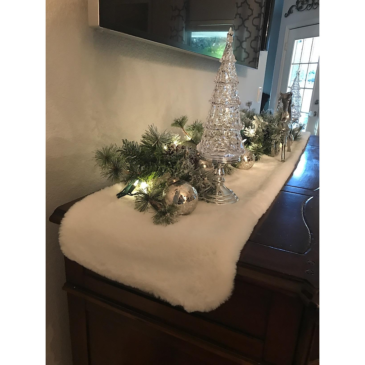 yuboo White Fur Table Runner, Dresser Runner for Bedroom Furniture Fluffy Dresser Top Cover 15 x 108 Inches