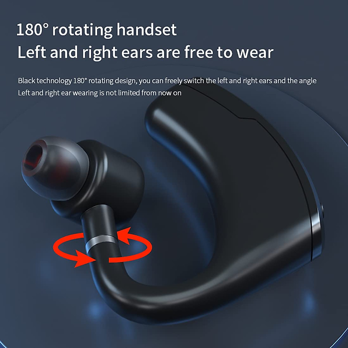 Bluetooth Headphone Single Ear Hook Wireless Business Headset with Mic Noise Cancelling Waterproof Earphone for L&R Ear