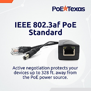 PoE Texas IEEE 802.3af 12v Splitter - Power Over Ethernet Single PoE Splitter 12v 12w Gigabit Data - Active Opto-Isolated Protection for 12 Volt DC Powered Devices, IP Camera, Foscam, Arduino