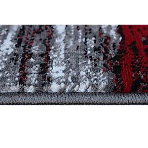 Masada Rugs, Modern Contemporary Area Rug, Red Grey Black (8 Feet X 10 Feet) Large Livingroom, Bedroom, Office Rug