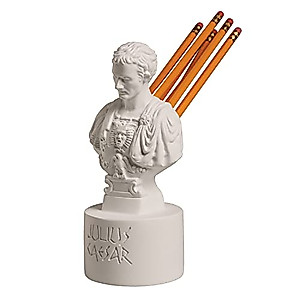 WHAT ON EARTH Julius Caesar Pencil Holder Stab Back Ides of March Pencil Holder for Desk, Roman Bust Statue with Back Stabbed Holes