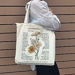 Keanoo Canvas Tote Bag, Aesthetic Tote Bag for Women School Shoulder Bag with Zipper Gift Bag for Teacher's Day