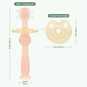 haakaa Infant Toothbrush, Easy to Hold 360° Baby Toothbrush, Train 6month+ Infants Babies and Toddlers for Oral Hygiene, Teether Effect for Sore Gums, 1pc (Pink)