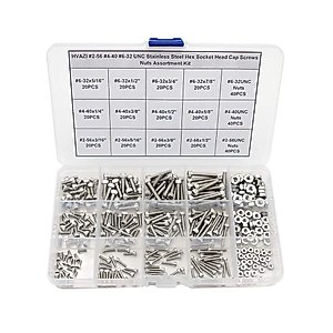 HVAZI #2-56#4-40#6-32 UNC Stainless Steel Socket Head Cap Screws Nuts Assortment Kit (#2-56#4-40#6-32UNC)
