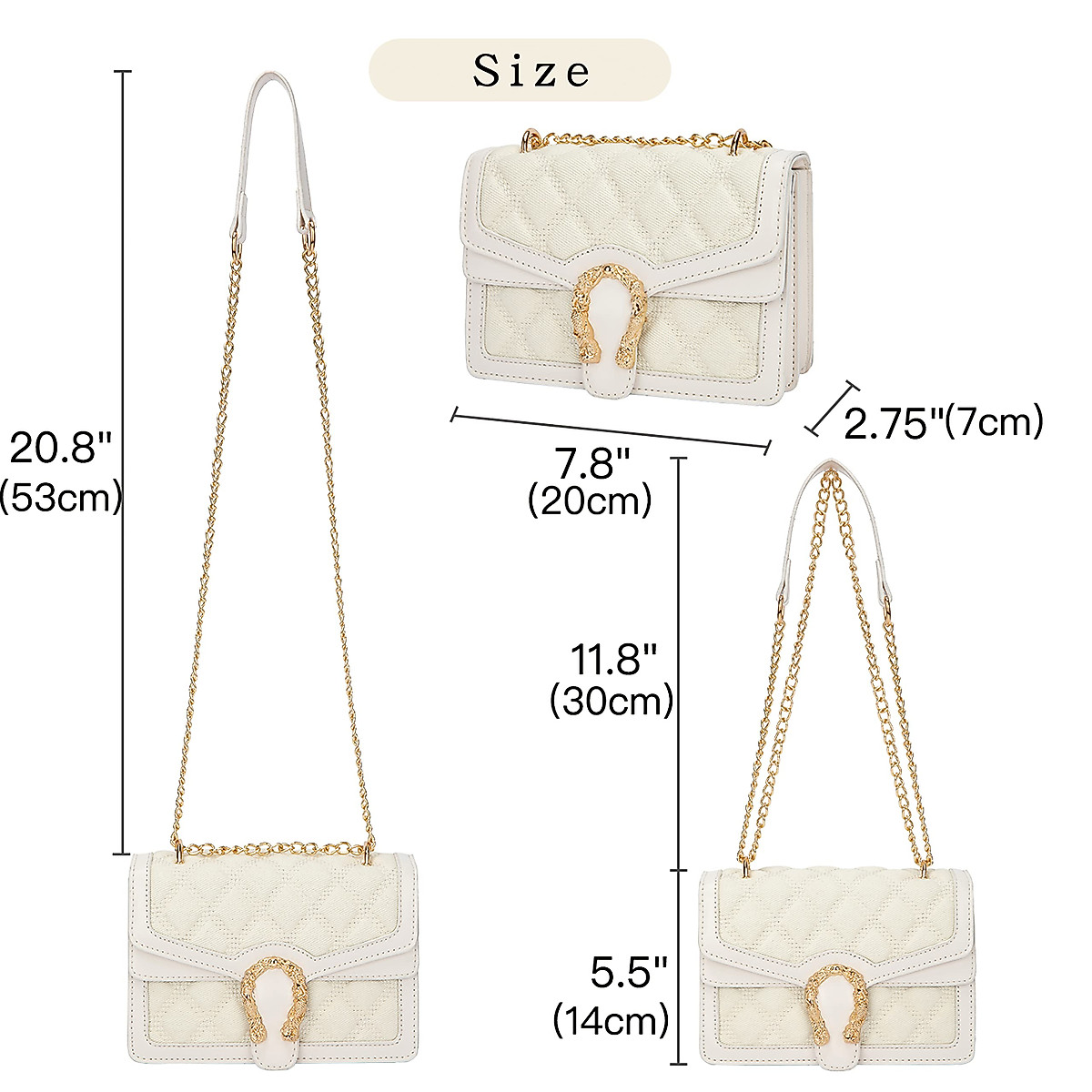 DEEPMEOW Womens Quilted Crossbody Shoulder Purse - Fashion Denim Handbag with Chain Strap Casual Mini Square Messenger Bag（White）