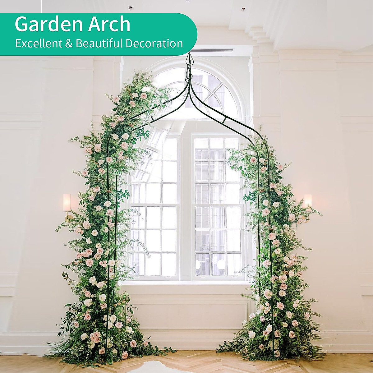 SCENDOR Garden Arch Trellis 8.4 Ft High x 4.6 Ft Wide, Dark Green Iron Arbor, Courtyard Arbor Trellis for Various Climbing Plants Rose, Outdoor Archway Wedding Ceremony Party