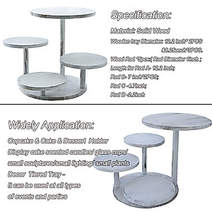 Wood Tiered Serving Trays, Wooden Display Stand Tiered Tray Stand Dessert Tray for Party, Round Serving 4 Tier Cupcake or Cake Tower Stand for Entertaining (Washed White)