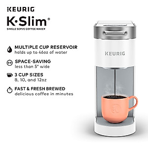Keurig K-Slim Coffee Maker, Single Serve K-Cup Pod Coffee Brewer, 8 to 12oz. Brew Sizes,White (Renewed)