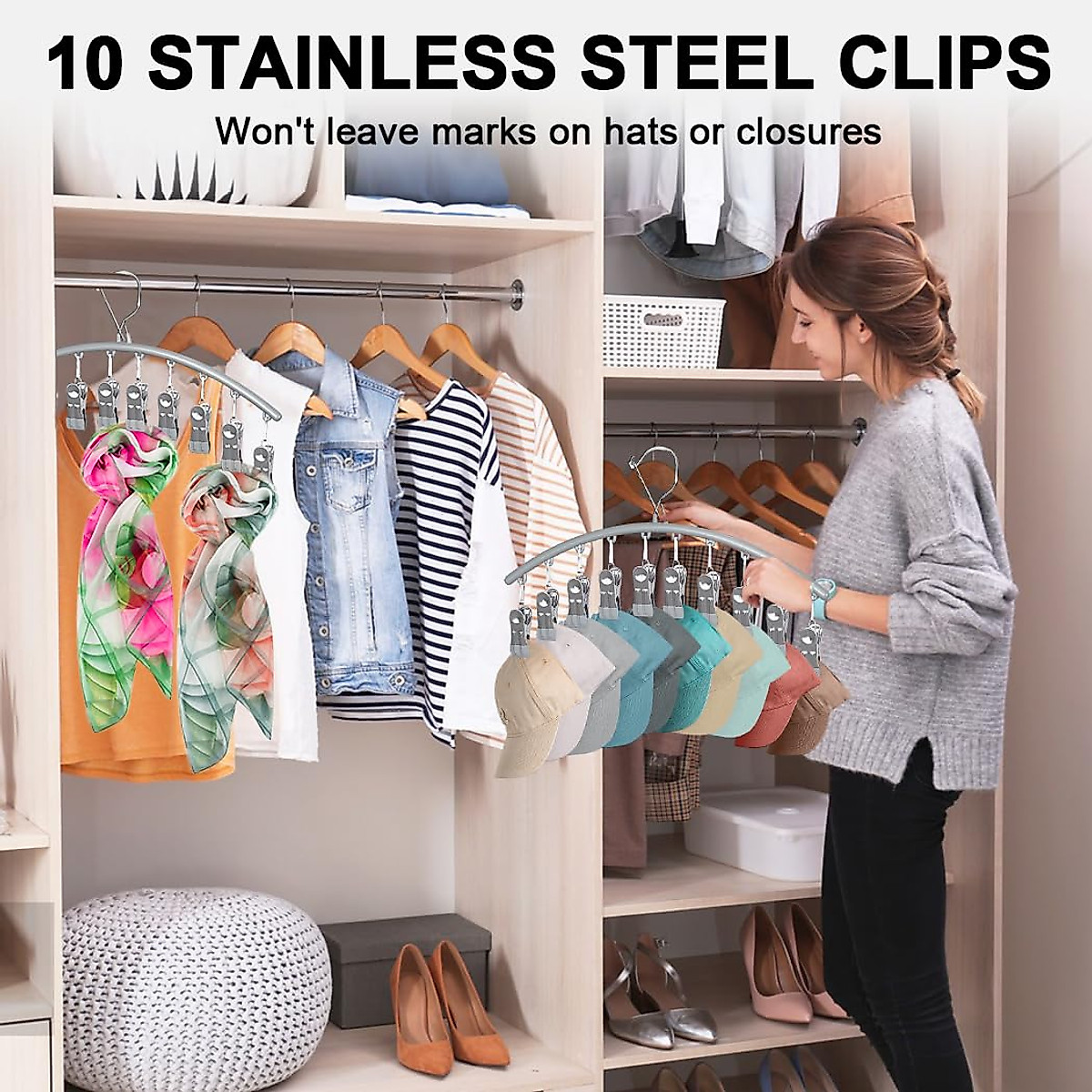 ZURLEFY Closet Systems Organizers and Storage for Small Closets, 20 Clips Room Jeans Organization for Closet, Portable Closets for Hanging Clothes (26-06)