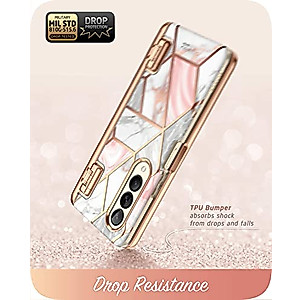 i-Blason Cosmo Series for Samsung Galaxy Z Fold 4 Case with Pen Holder (2022), Stylish Protective Bumper Fold 4 Case with Built-in Screen Protector (Marble)