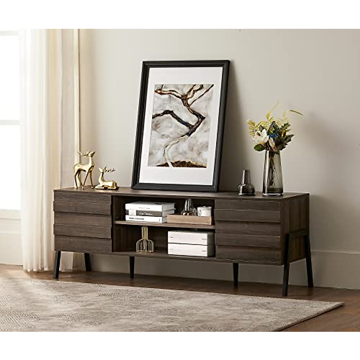 WAMPAT Mid Century Modern TV Stand for 65 Inch TV, Wood TV Console Table with Storage Cabinet, Entertainment Center for Living Room, 60 Inch, Espresso