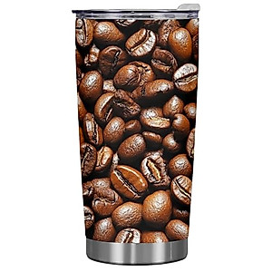 QWEUIOP 20oz Insulated Travel Coffee Mug Coffee Beans Pattern Stainless Steel Tumbler with Lid Double Wall Vacuum Coffee Cup For Hot and Cold Drinks14113