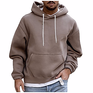 RTTUIOP Big And Tall T Shirts For Men Casual Hike Long Sleeve Hoody Men Pocket Hooded Solid Color Hoodie Fit Super Soft Pullover Men Khaki