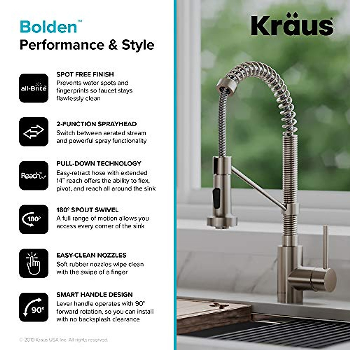 KRAUS Bolden 18-Inch Single Handle Commercial Style Pull-Down Kitchen Faucet with Soap Dispenser in Matte Black, KPF-1610MB-KSD-43MB