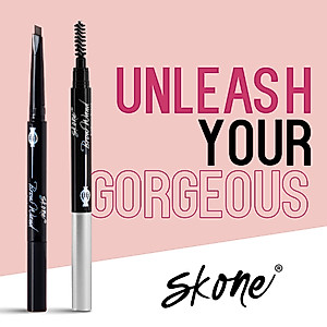 Skone Cosmetics The Original Brow Wand Eyebrow Pencil with Brush - Dual-Sided Retractable Waterproof Long-Lasting Brown Eye Brow Pencils for Women with Sleek Eyebrows - Chocolate for Brunettes