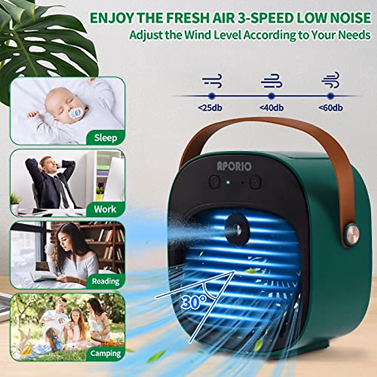 Portable Air Conditioner-5200mAh Rechargeable Personal Air Cooler with 3 Speeds Duration 5-10 hrs, Quiet Mini Air Conditioner Fan, Desk Cooling Fan for Home, Bedroom, Travel, and Office