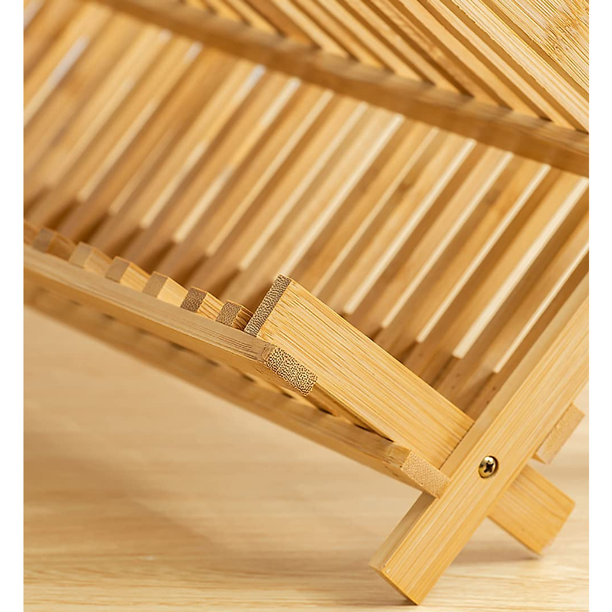 Lawei Bamboo Dish Drying Rack with Utensil Holder - 3 Tier Bamboo Dish Rack Large Collapsible Dish Drainer Rack for Kitchen Plates, Cups, Mugs, Utensil, Flatwares